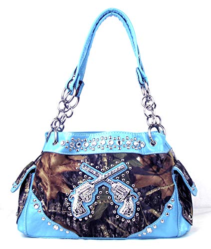 GoCowgirl Western Crossed Guns Purse Camouflage Handbag Camo W Matching Wallet (Blue)