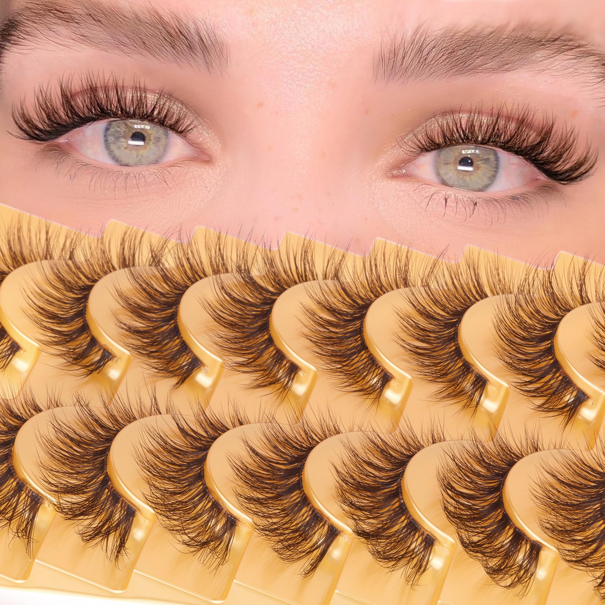 Brown Lashes Strip Natural Looking Cat Eye Lashes Brown Eyelashes Wispy Fluffy Clear Band Brown Eye Lash Pack 8 Pairs