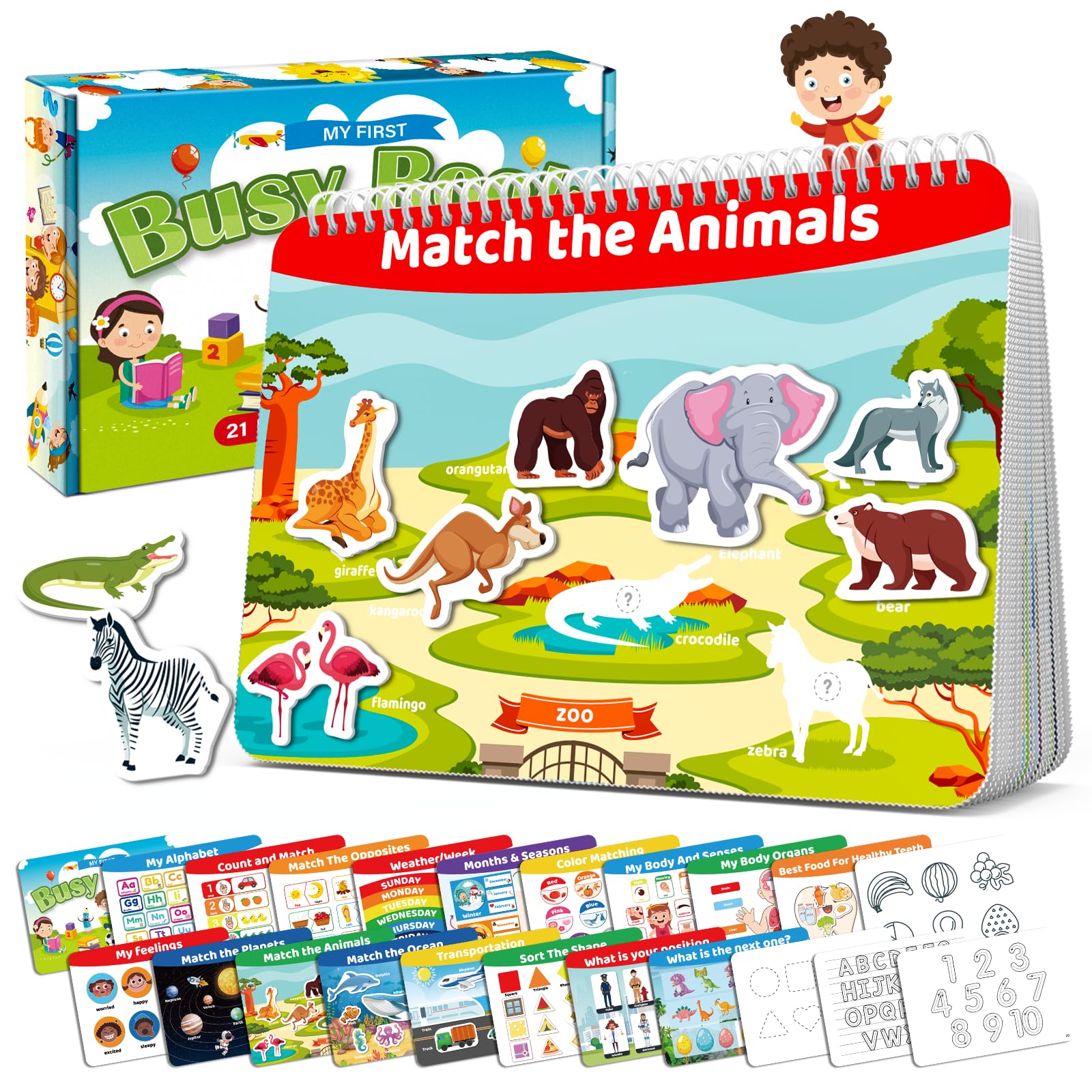 HONGDDY Busy Book, Preschool Learning Activities for Toddlers, Montessori Toys for 3 4 5 Year Old with 8 Color Marker for Toddlers, Autism Sensory Toys Gifts for Boys, Girls
