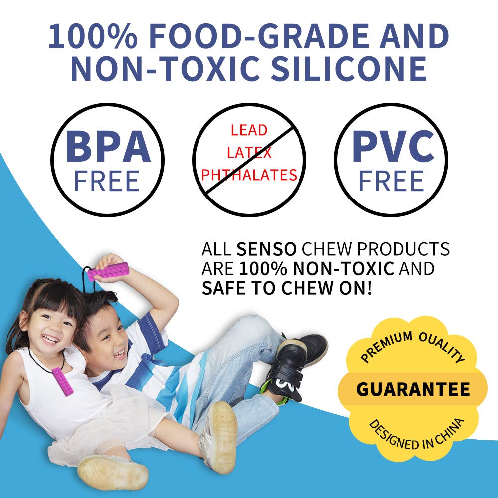 BUDDE 5PCS Chew Necklace,chewies for Kids;Sensory Chew Necklace with Teething, ADHD, Autism, Biting Needs, Oral Motor Chewy Teether, Silicone Necklace Made from Food Grade Silicone Safety,