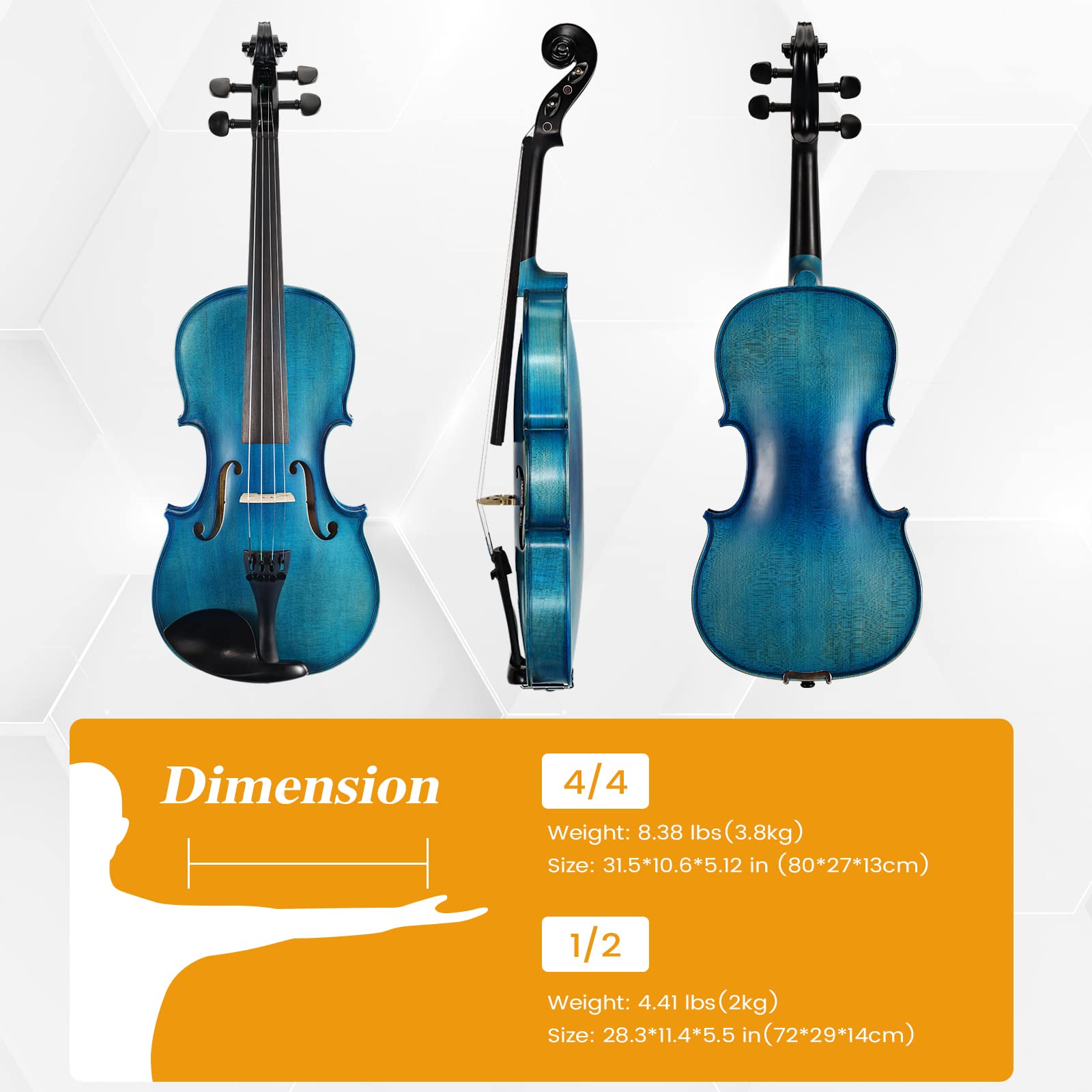 Asmuse Full Size 4/4 Violin Kit, Premium Solid Wood Starter Violin with Bow Case for Beginner Adult Children (Blue)