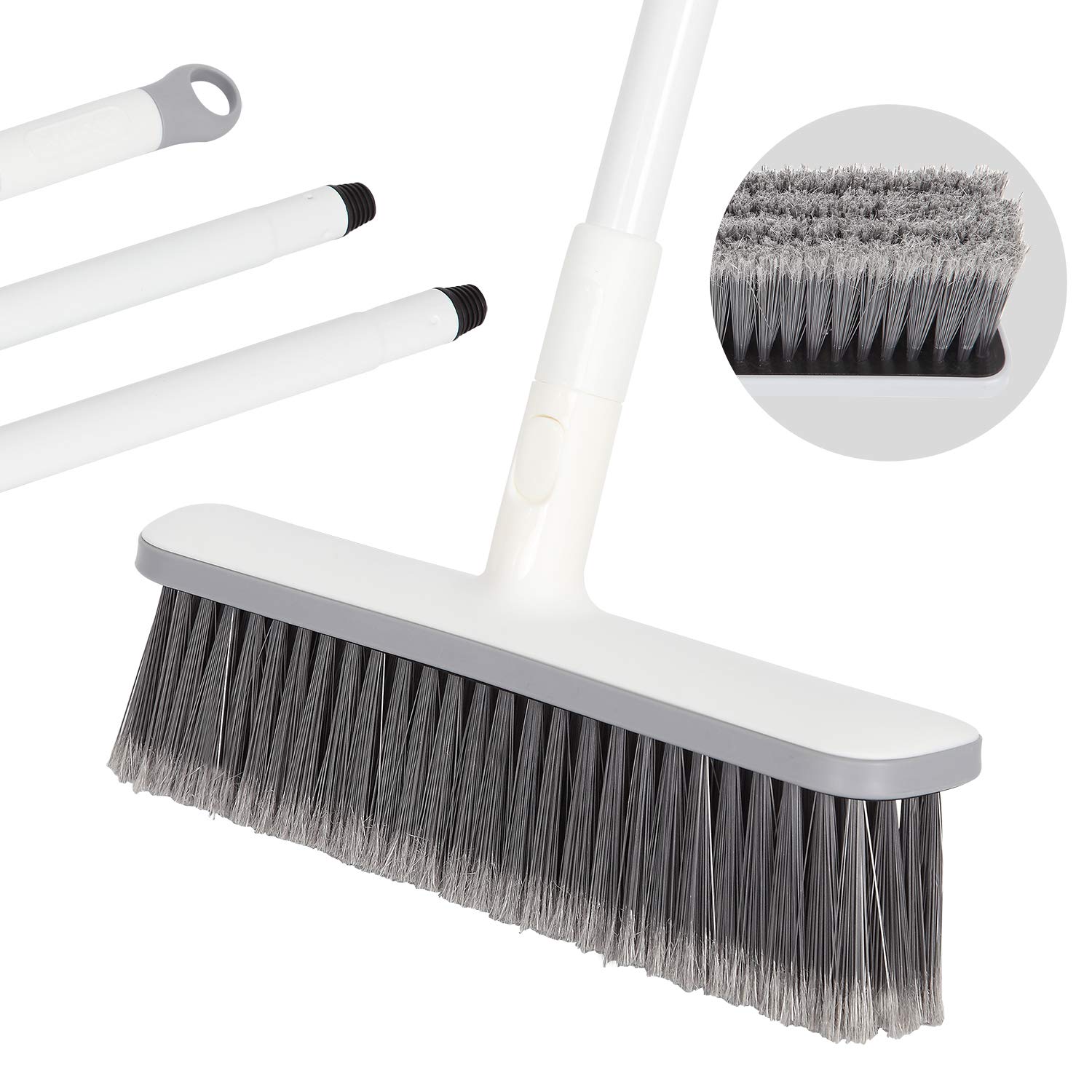 BOOMJOY Outdoor Push Broom, Soft Carpet Brush for Pet Hair, Kitchen Broom with 50" Iron Long Handle, for Garage, Deck, Carpet, Bathroom, Boat, Concrete, Tile, Wall, Patio