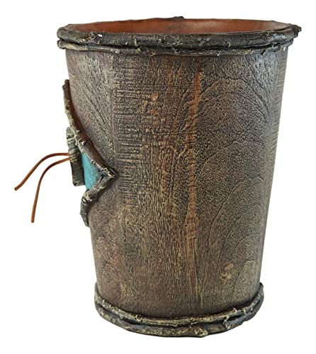 Ebros Gift Rustic Southwestern Old World Country Turquoise Bullseye with Branchwood Borders Faux Wood Bathroom Accessory Resin Sculpture (Dry Waste Basket Trash Bin)
