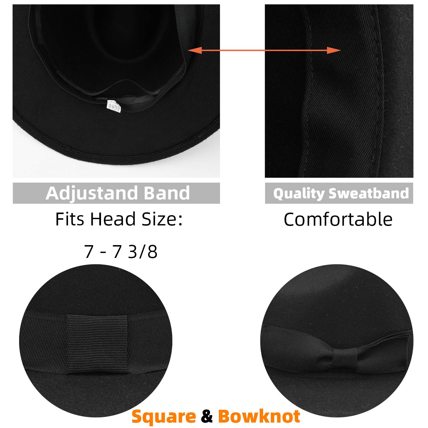 Besoogii Classic Wide Brim Women Men Fedora Hat with Belt Buckle Felt Panama Hat (Bowknot-Rice)