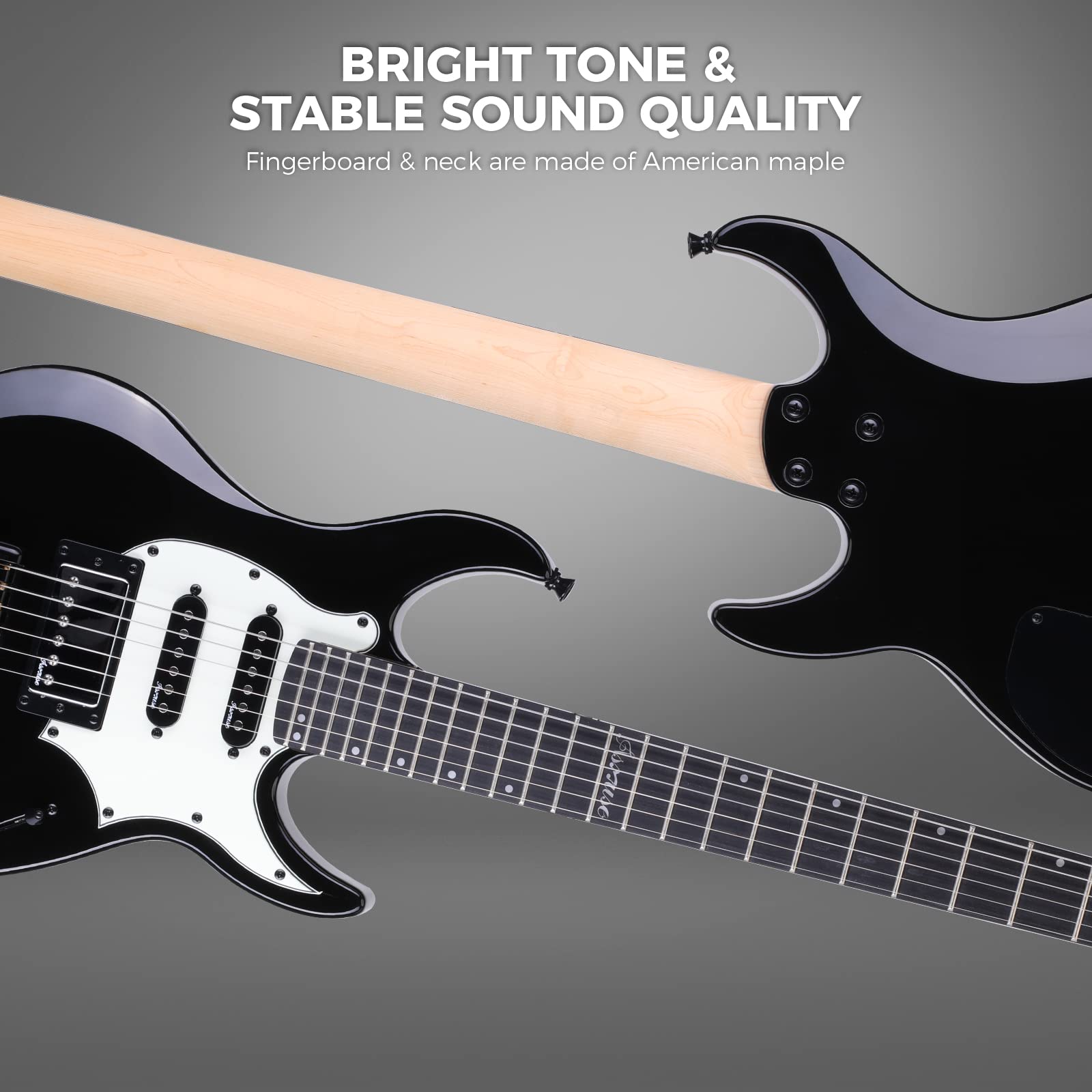 Asmuse Headless Electric Guitar, Full Size Beginner Electric Guitar Kit, HH Pickup Solid Body Electric Guitar, Guitar Starter Set with Gig Bag and Accessories
