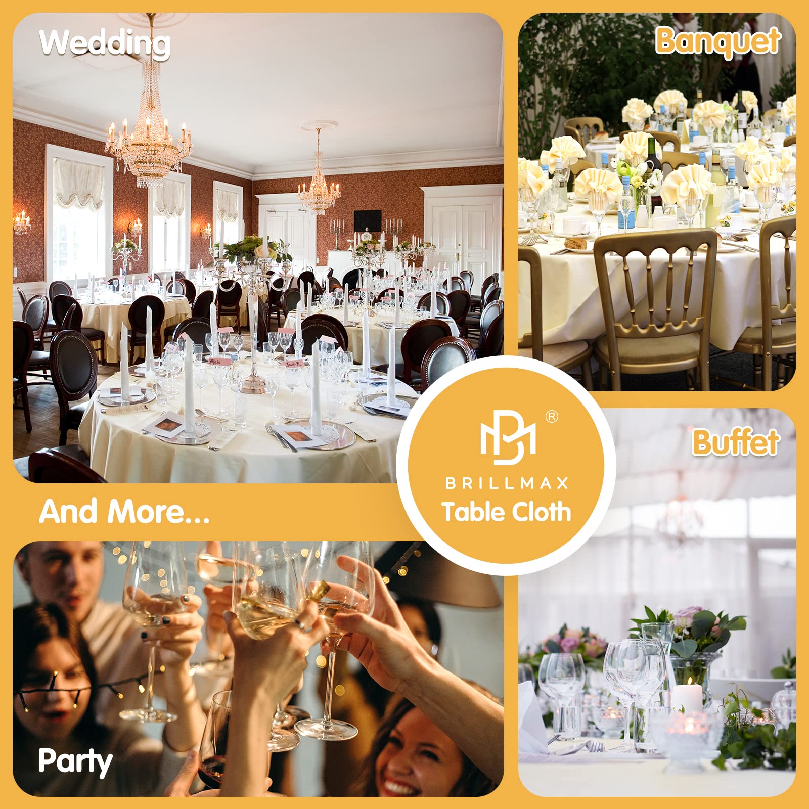 BRILLMAX 6 Pack Ivory Round Tablecloths 90 Inch - Circle Bulk Linen Polyester Fabric Washable Table Clothes Cover for Wedding Reception Banquet Birthday Party Buffet Restaurant