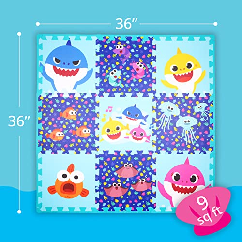 Baby Shark's Big Show! Kids Foam Mat, Interlocking Puzzle Non Slip Exercise Play Mat Flooring Tiles, Multi, 36 x 36 Inches, 9 Tiles