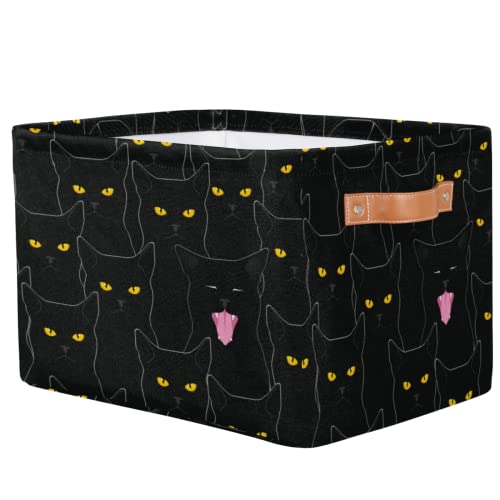 Storage Basket Bin, Black Cat Animal Pattern Large Collapsible Storage Cube Box with Handle Durable Waterproof Closet Shelf Organizer for Toy Nursery Bedroom Laundry Basket, 1 Pcs