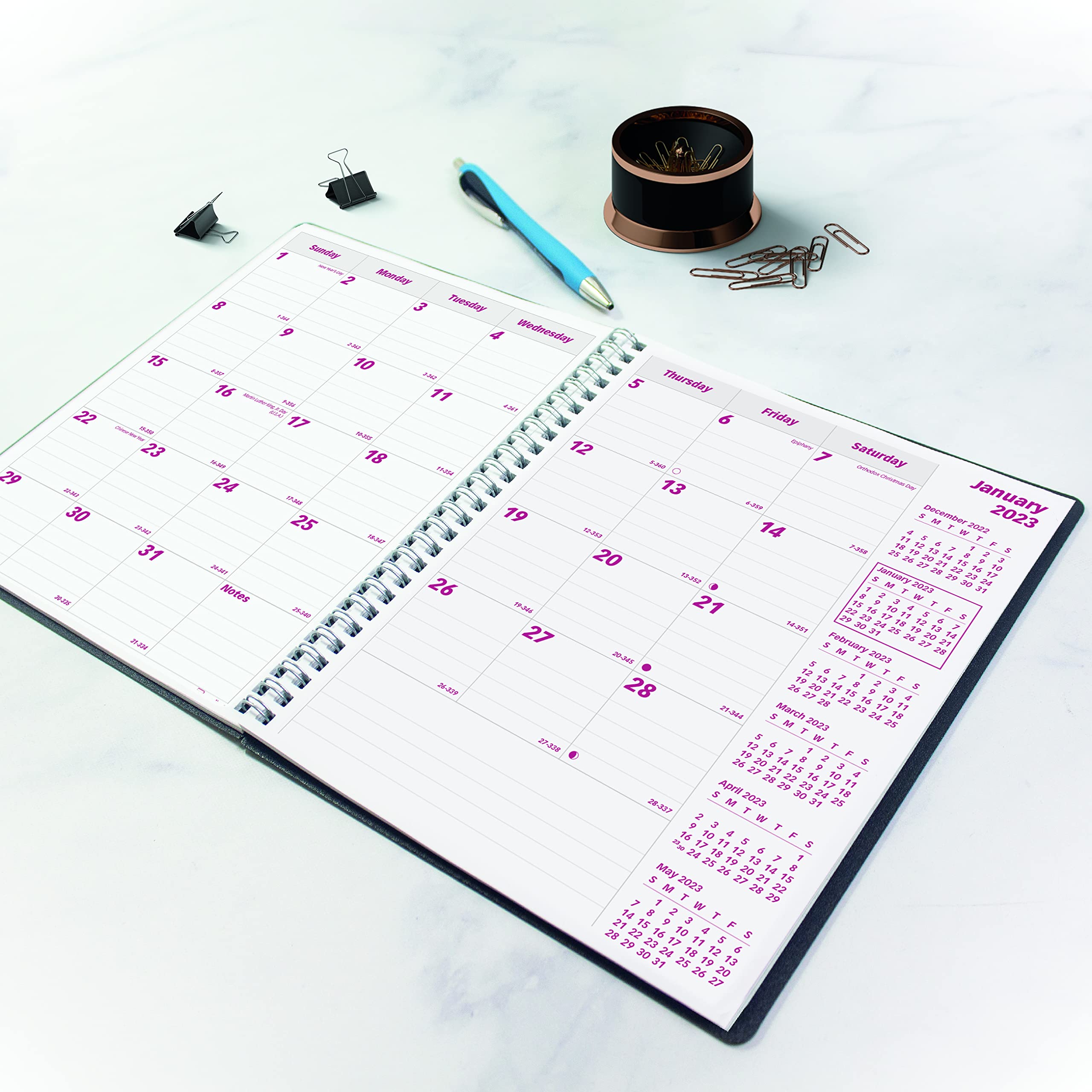 Brownline 2023 DuraFlex Monthly Planner, 14 Months, December 2022 to January 2024, Twin-Wire Binding, 8.875" x 7.125", Black (CB1200V.BLK-23)