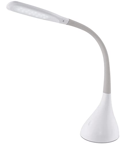 OttLite LED Desk Lamp with Adjustable Neck, Creative Curves (White/Grey) - 2.1A USB Charging Port, 4 Dimmable Brightness Settings, Energy-Efficient Natural Daylight LEDs for Home, Office & Dorm