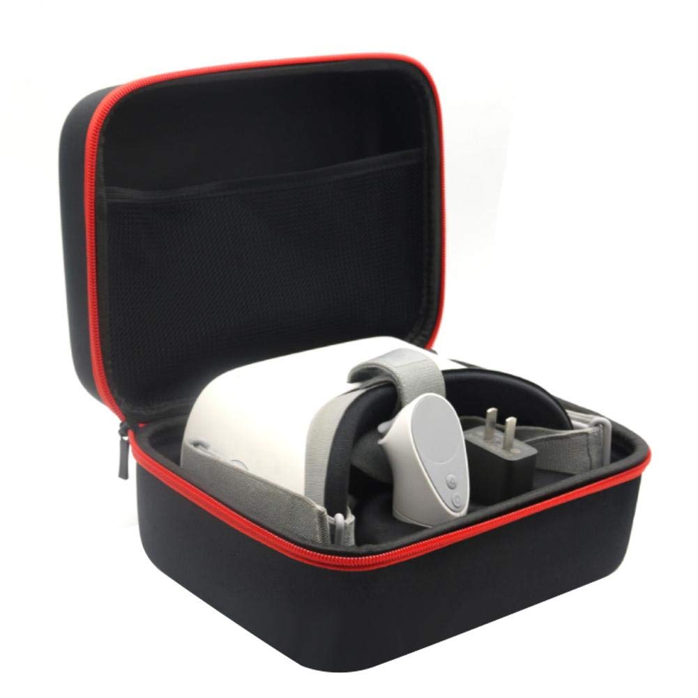 Hopcd VR Gaming Headset Carrying Case Nylon Hard Travel Case for Oculus Go VR Headset Protective/Collection Bag, with A Pocket for VR Controller(Black Red)