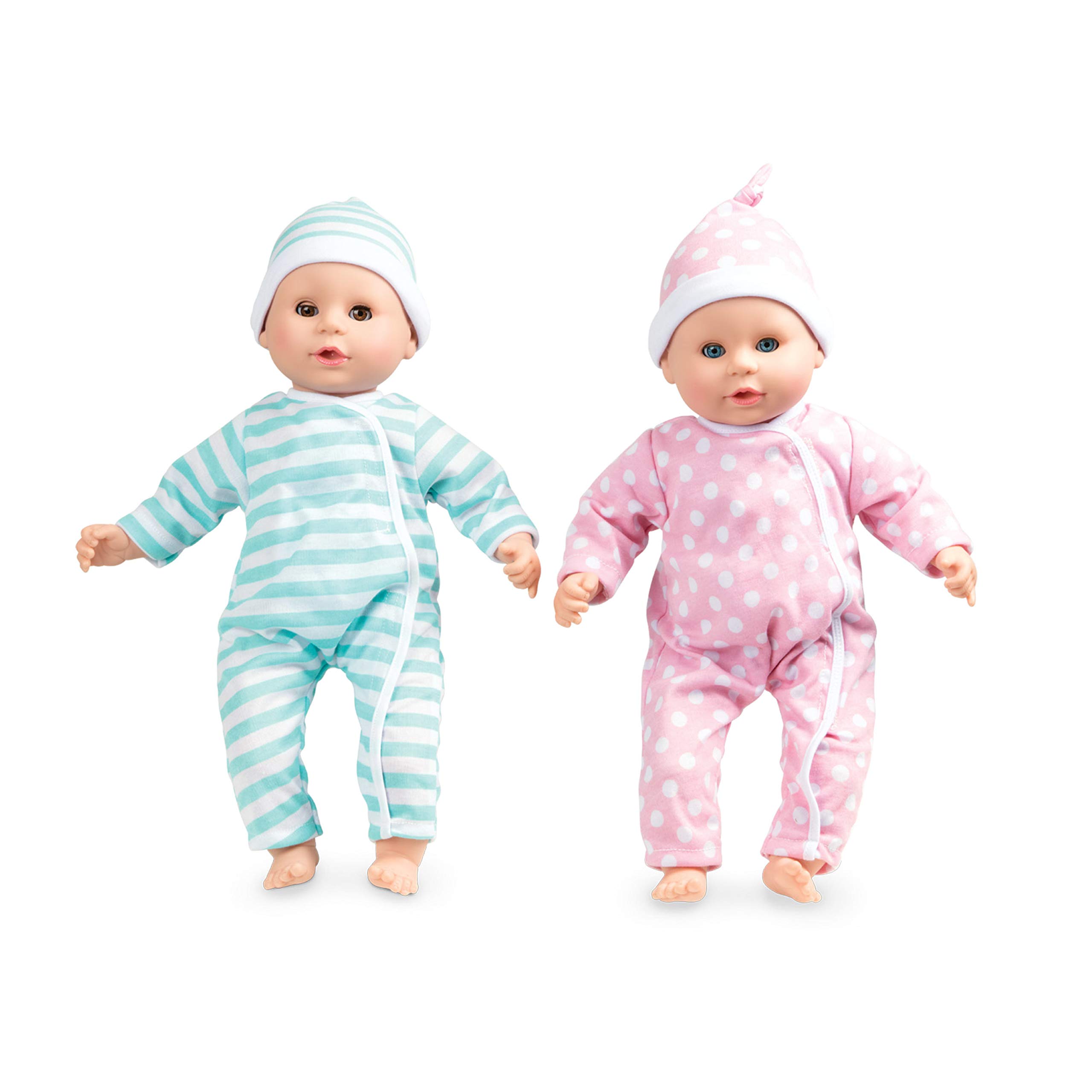 Melissa & Doug Mine to Love Twins Luke & Lucy 15â Light Skin-Tone Boy and Girl Baby Dolls with Rompers, Caps, Pacifiers - First Baby Dolls For Toddlers 18 Months And Up