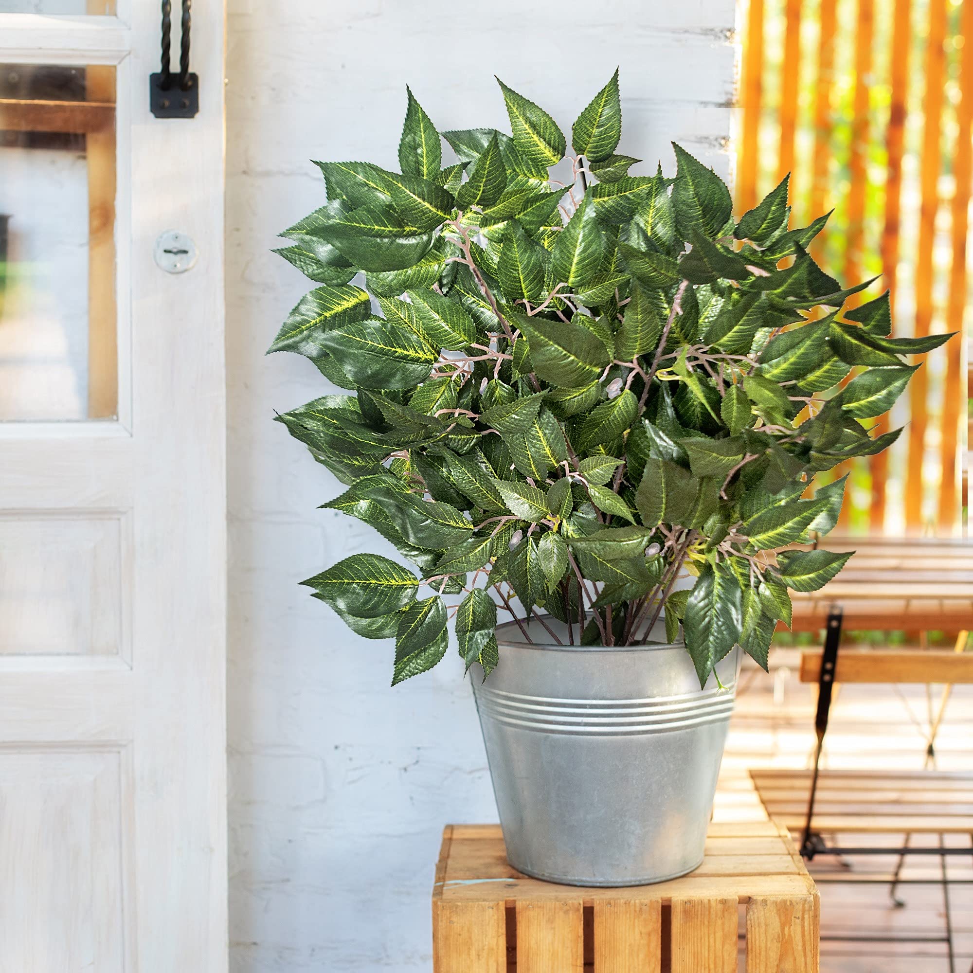 Grand Verde Ficus Tree Branches Artificial Greenery Bulk Faux Plants Green Silk Leaves 23” Long Stems DIY Home Decor Indoor Outdoor, 4pcs