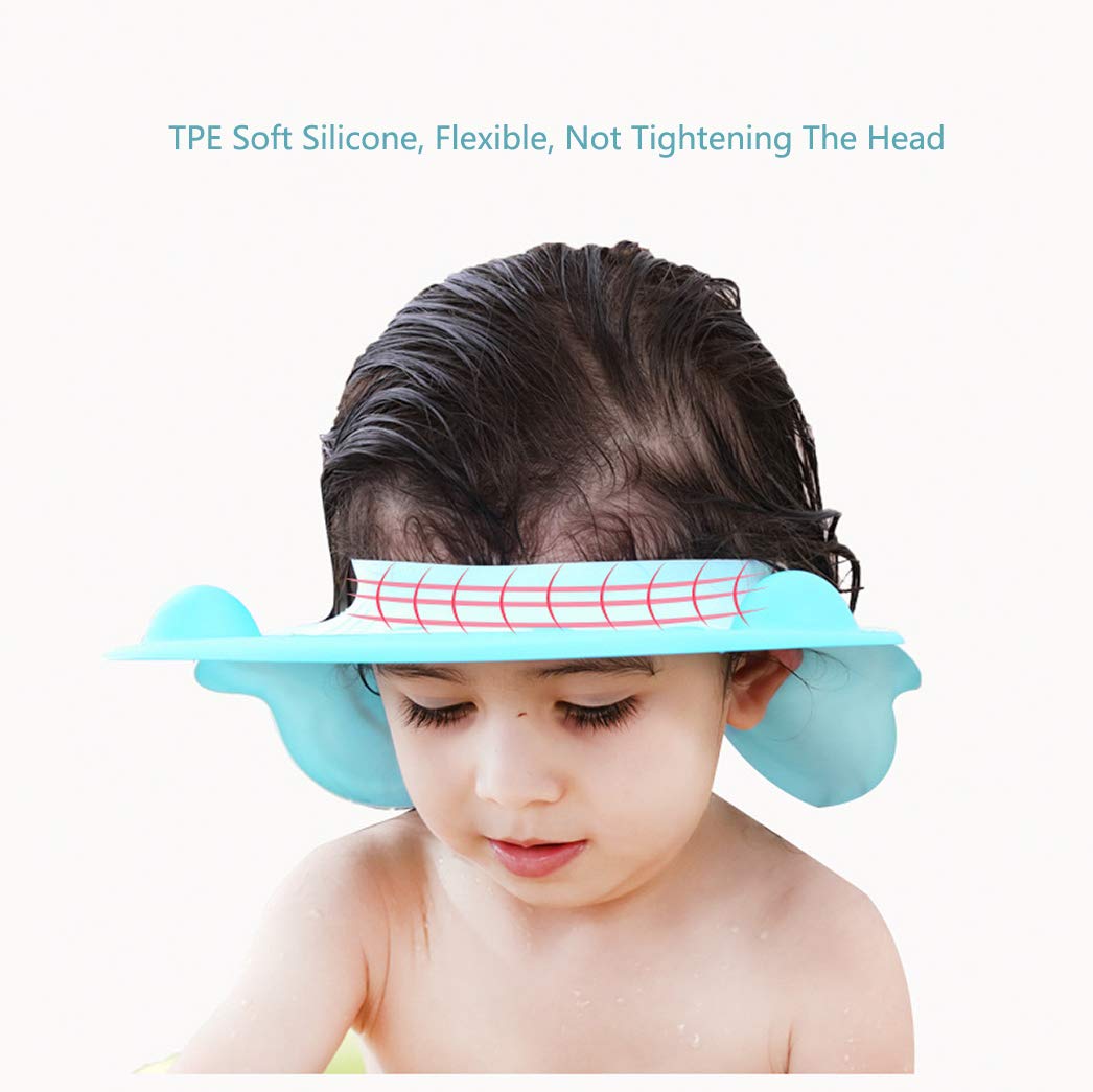 Baby Silicone Shower Cap Bathing Hat, Adjustable Shower Cap Kids, Infants Soft Protection Funny Safety Visor Cap for Toddler Children, Adjustable Sticker, Comfortable, Soft, Safe, Waterproof (Yellow)