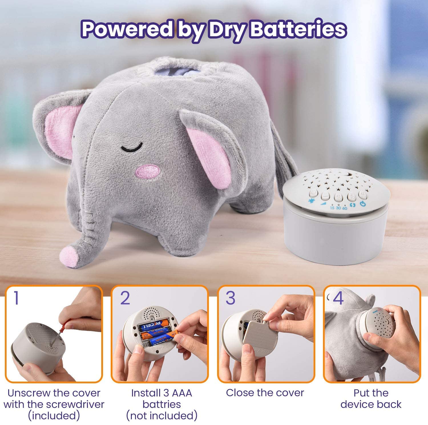 Baby Sleep Soothers, Momcozy Baby White Noise Machine, Auto-Off Timer and Volume Control Night Light Soother, 15 Lullabies Sound Machine for Newborns and Up, Elephant