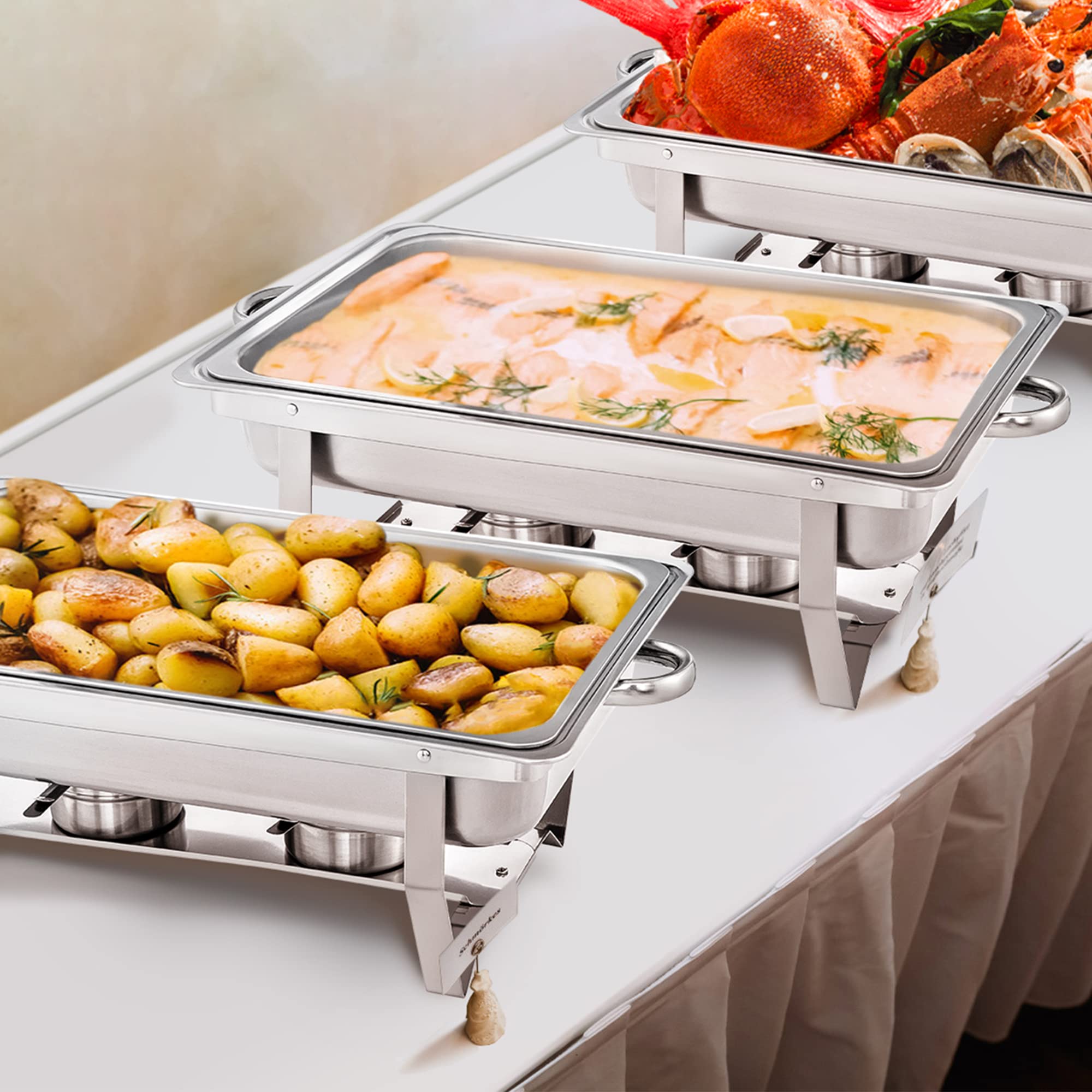 BIEAMA 2 Pack 9.5QT Chafing Dish with Full Size Food Pans, Stainless Steel Chafer Complete Set, Food Warmer