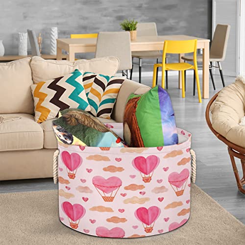 Valentine's Day Heart Pattern (6) Large Round Baskets for Storage Laundry Baskets with Handles Blanket Storage Basket for Bathroom Shelves Bins for Organizing Nursery Hamper Girl Boy
