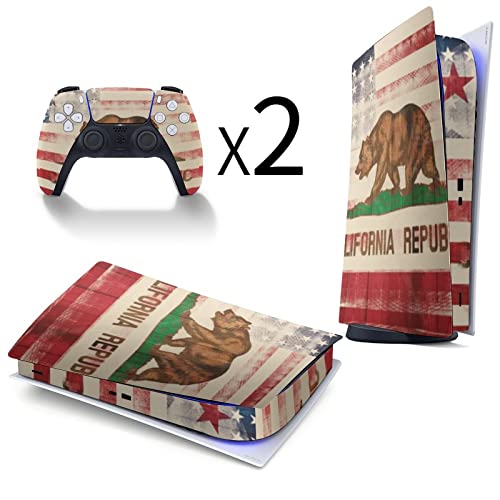 California American Flag Full Protective Skin Cover Design Wrap Decal Sticker Compatible with PS5 Digital Edition Console and Controller