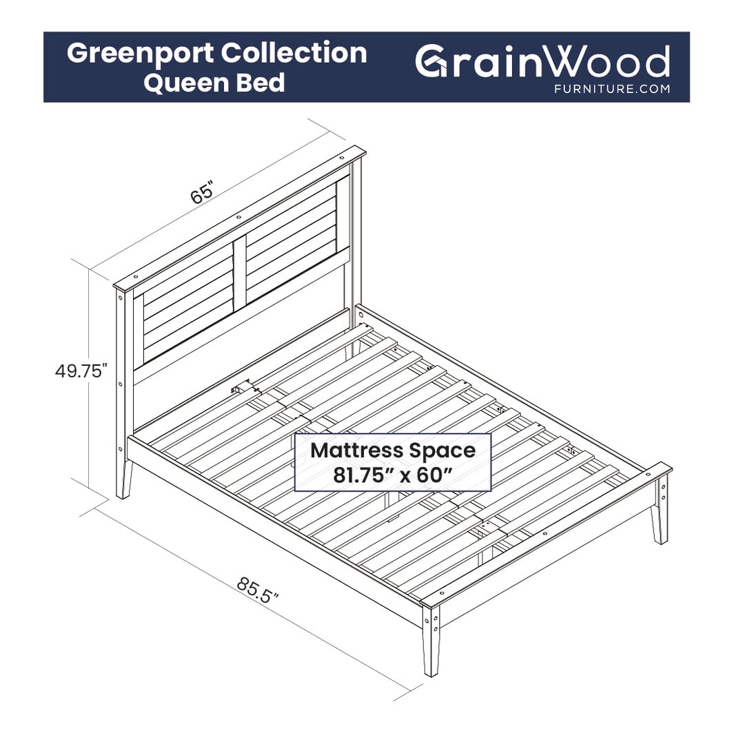 Grain Wood Furniture Greenport Solid Wood Platform Bed, Queen Size, Brushed White