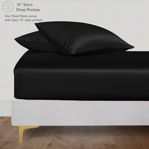 Linenwalas Tencel Lyocell Duvet Cover Set with Deep Pocket Fitted Sheet, Viscose Made from Eucalyptus Soft, Lightweight and Breathable Complete Halloween Black Bedding Set (Jet Black, King)