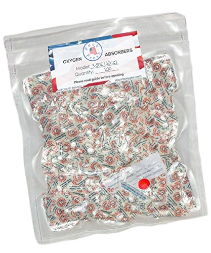 PackFreshUSA: 250 Pack - 50cc Oxygen Absorber Packs - Food Grade - Non-Toxic - Food Preservation - Long-Term Food Storage Guide Included