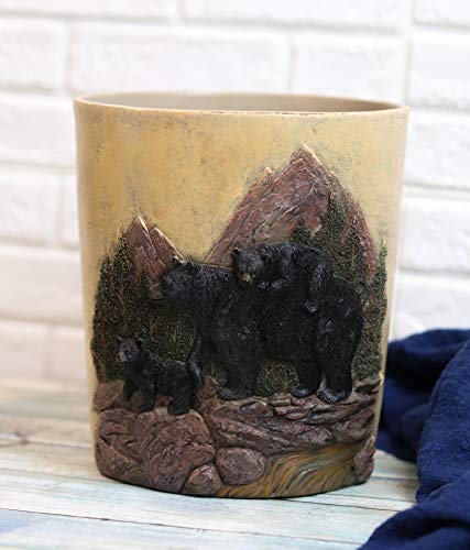 Ebros Wildlife Rustic Mountain Black Mama Bear with Cubs Family in Pine Trees Forest Bathroom Accent Figurine Accessories Western Country Cabin Lodge Decorative (Dry Waste Basket Trash Bin)