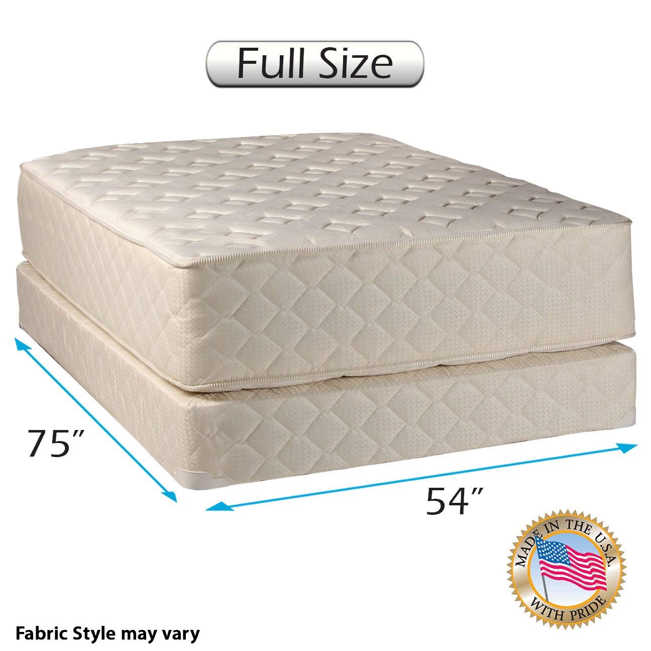 Dream Solutions USA Highlight Luxury Firm (Full 54"x75"x14") Mattress & Low 5" Height Box Spring Set with Bed Frame Included - Spine Support, Innerspring Coils, Longlasting Comfort