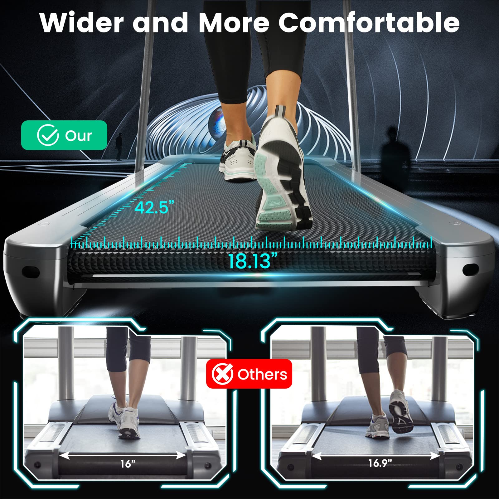 Bobiber Under Desk Treadmill, 2 in 1 Folding Treadmill 265 lb Capacity 3.0 HP Widen Running Belt Walking Pad to Increase Productivity and Promote More Restful Sleep (Silver-Gray)