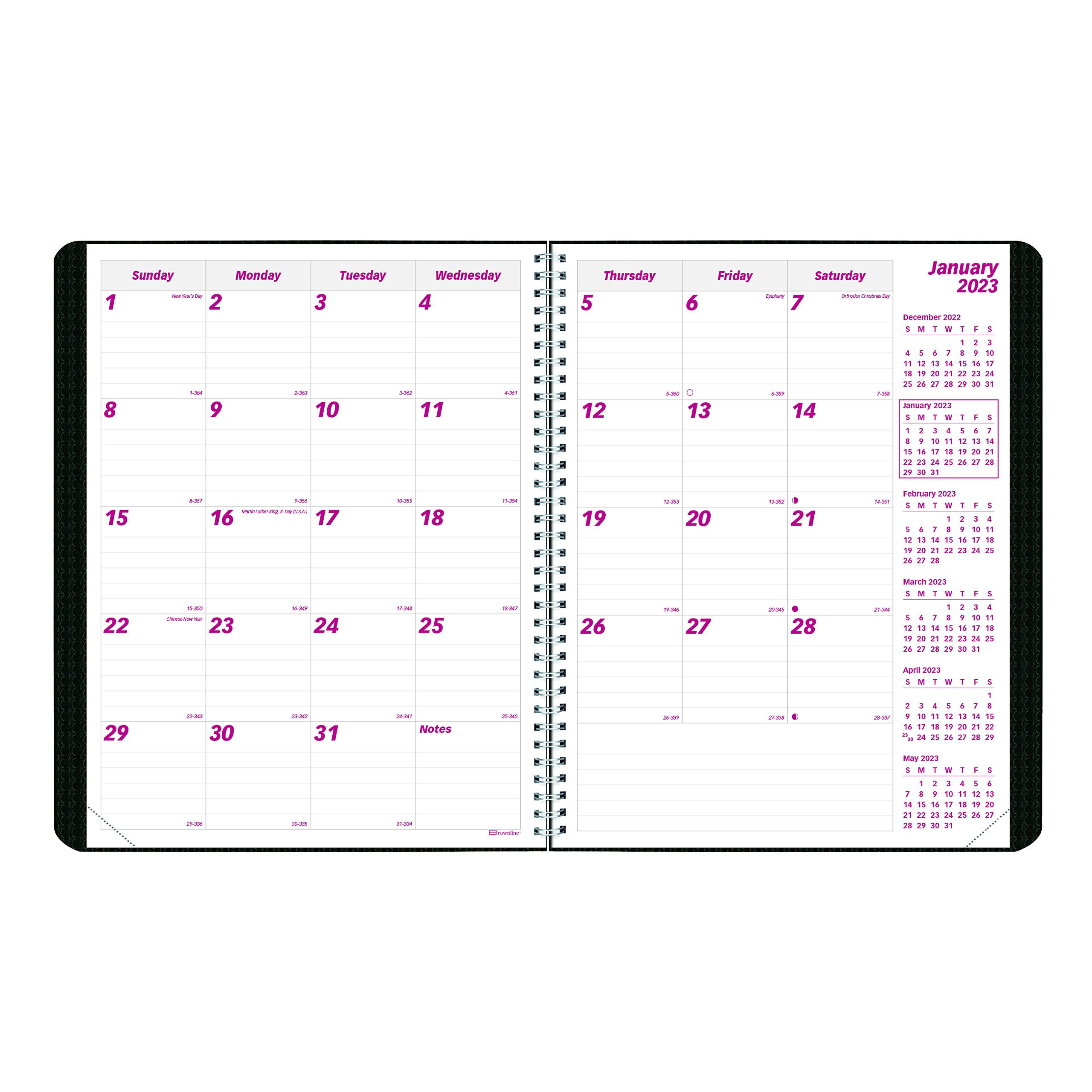 Brownline 2023 DuraFlex Monthly Planner, 14 Months, December 2022 to January 2024, Twin-Wire Binding, 11" x 8.5", Black (CB1262V.BLK-23)