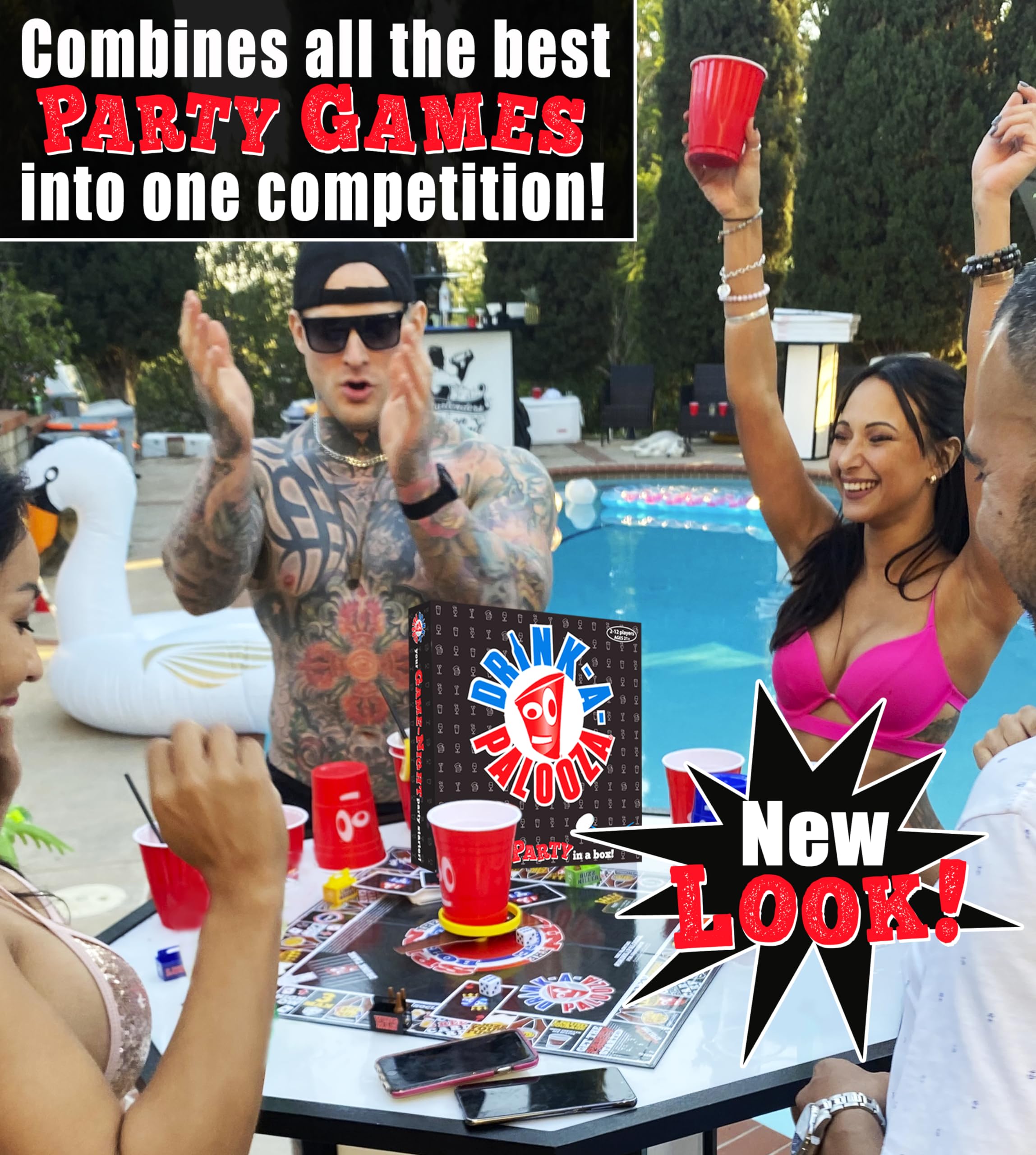 DRINK-A-PALOOZA Drinking Games for Adults - Competitive Board Game for Parties, 21st Birthdays, and Game Nights; Features Drinking Card Games, Beer Pong, and Couples Games – The Perfect Novelty Gift
