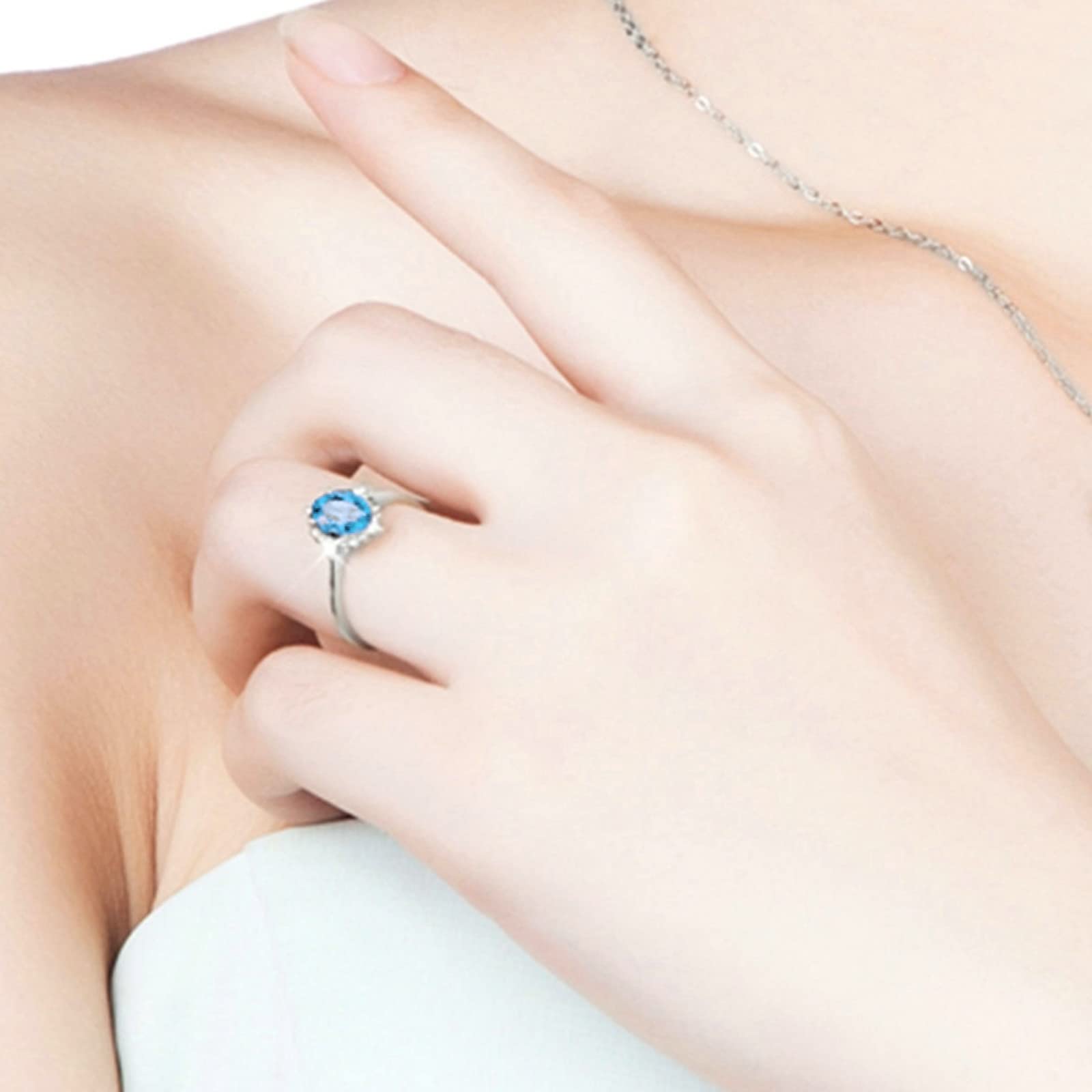 Ayoiow Rings Promise Silver 925 Light Blue Oval Zircon Band Valentine Gift Engagement Bands Ring for Her Size:8.5