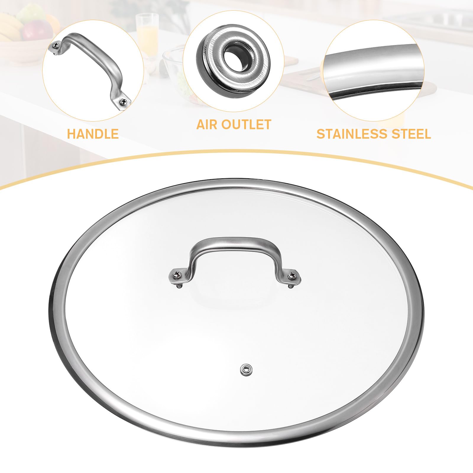 Luxshiny Terrarium Glass cast Iron lid Pot lid cookware Glass Cover Replacement Pot lids Frying pan Cover Thickened Visual Pot Cover Kitchen Universal lid for Accessories 13 inch pan lid BBQ Grill