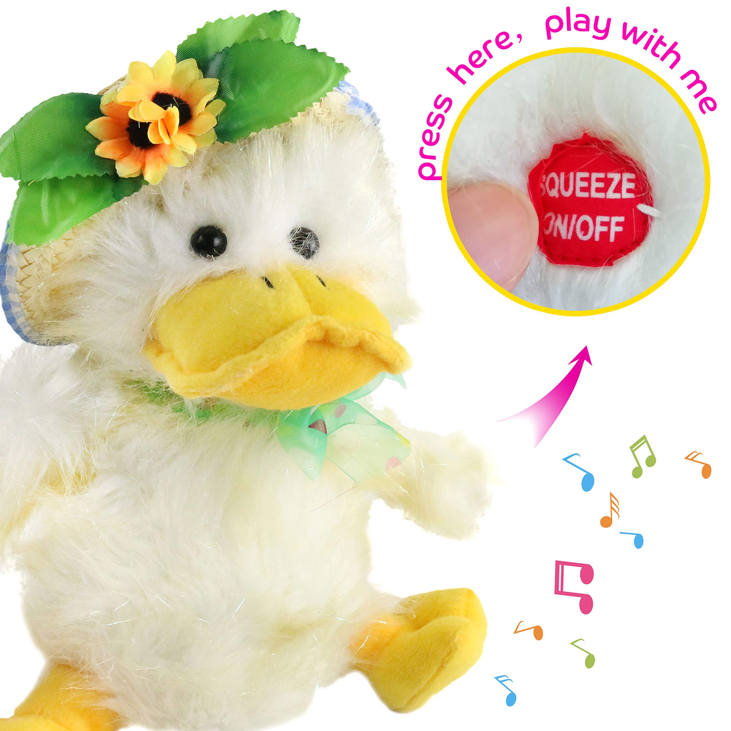 Houwsbaby 12" Electronic Music Dancing Duck Stuffed Animal Singing Dancing Singing Waving Interactive Plush Toy with Straw Hat for Boys Girls Kids Easter Birthday