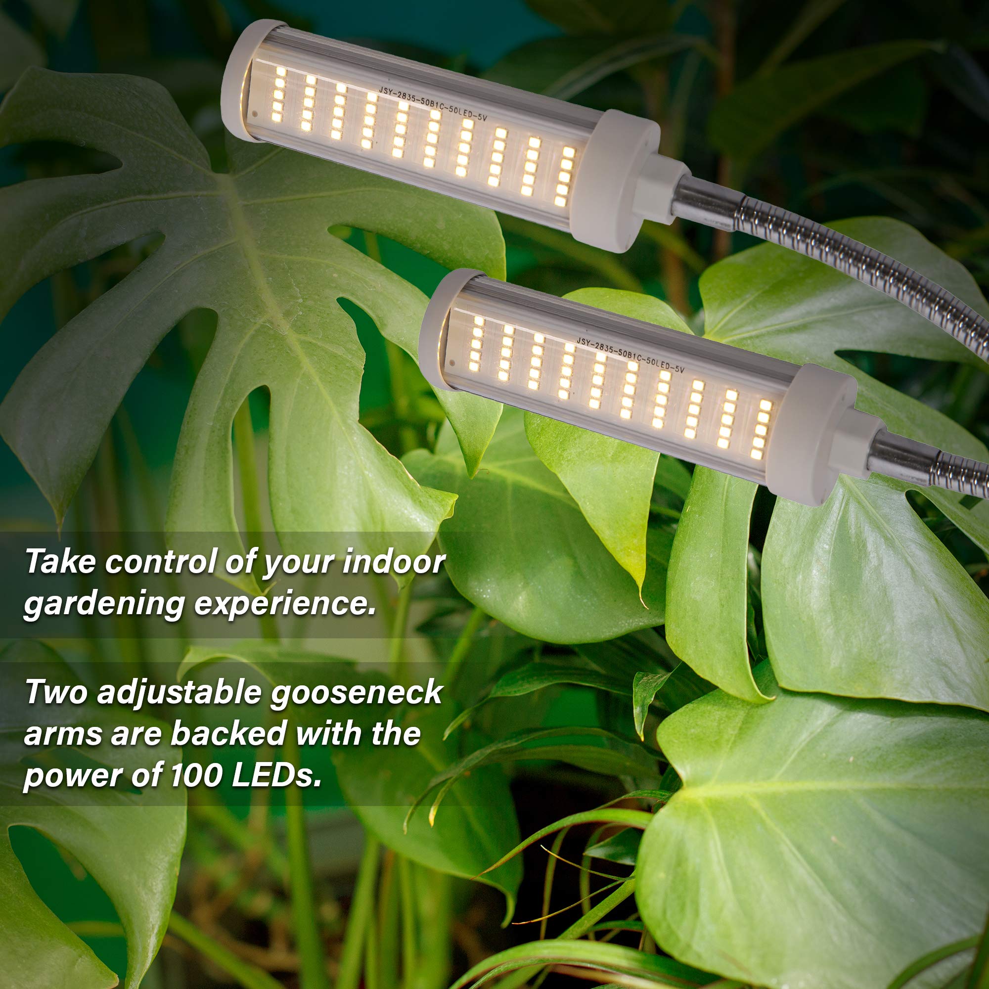 Brite Labs LED Grow Lights for Indoor Plants & Seedlings, Dual Head Plant Growing Lamps with 100 Full Spectrum Bulbs, Auto On Off Timer, Adjustable Gooseneck Arms, Desk Clip On, Dimmable Switch Modes