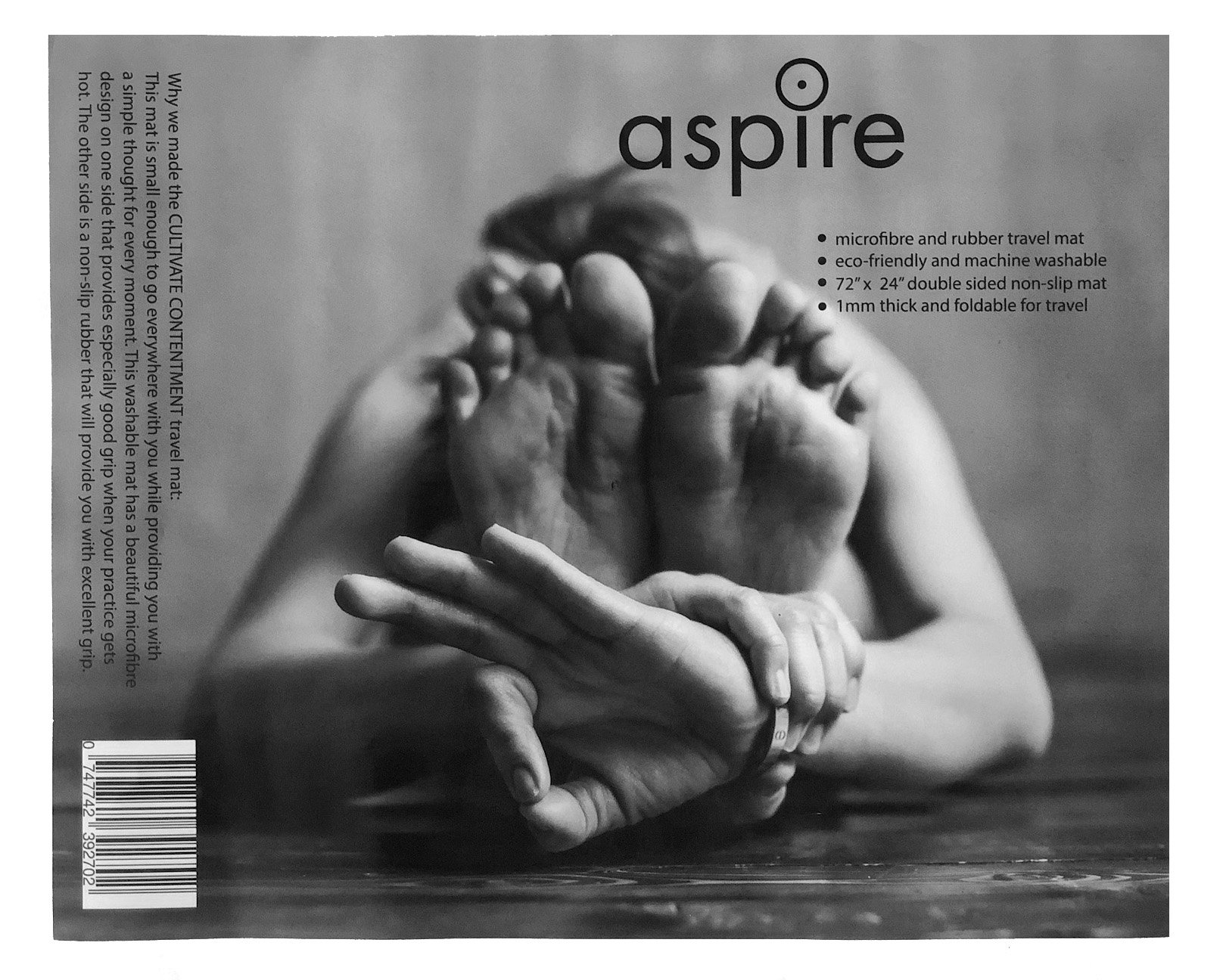 ASPIRE Cultivate Contentment YOGA TRAVEL TOWEL MAT - Eco-Friendly, Non Slip, Two Sided Microsuede and Rubber, Lightweight and Foldable - 72" x 24" 1mm Mat with Carrying Strap