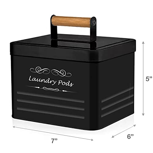 ELITAPRO Laundry Pods container Modern Farmhouse Laundry Pods Holder Metal Box Dispenser with Lid Laundry Room Decor and Accessories