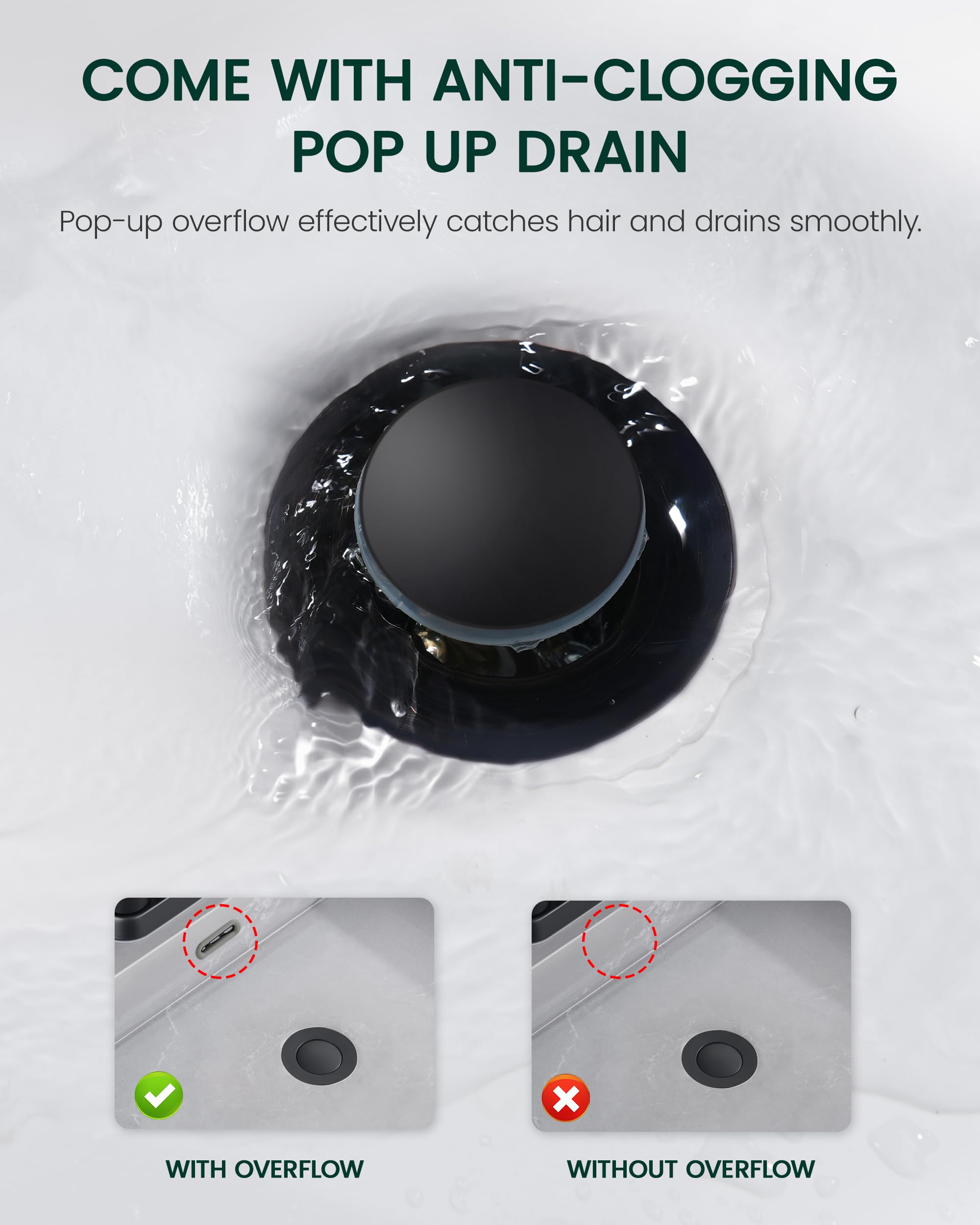 Matte Black Waterfall Bathroom Sink Faucet - HEISOK 4 Inch Bathroom Faucet with Overflow Pop Up Drain & Supply Hose, Stainless Steel 2 Handles Centerset Lavatory Vanity Bath Faucet for 2 or 3 Hole