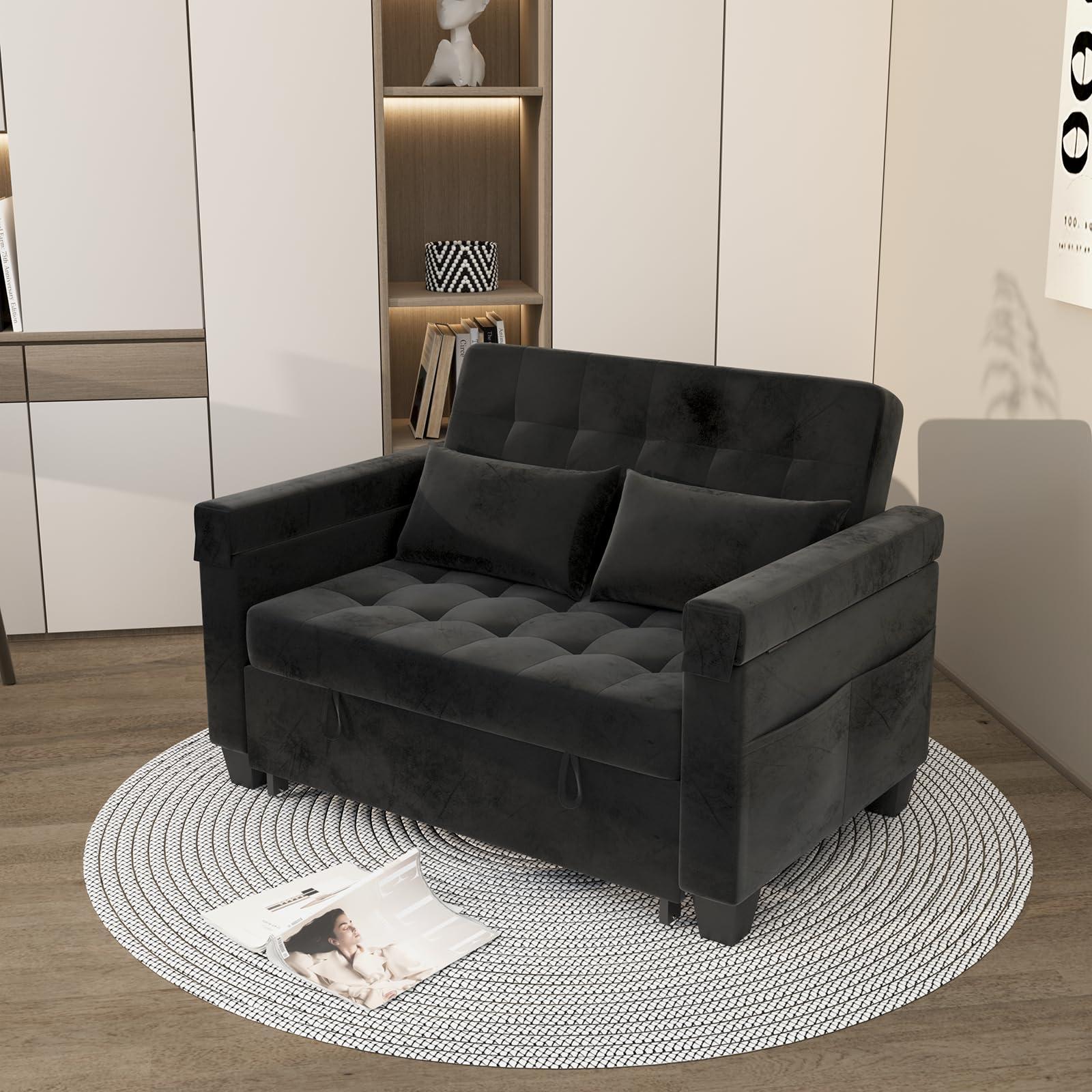 Buenhomino 86.6″ Modern Sofa Couch, Loveseat Linen Fabric Sofa, Comfy Couches Deep Seat Sofa with USB Charging Ports, Phone Cup Holder & Side Storage Pockets for Living Room Apartment, Beige