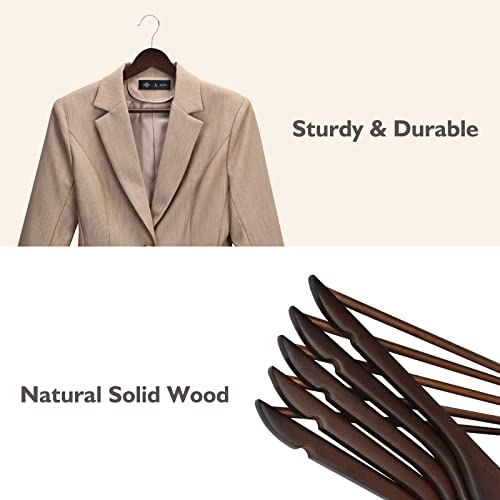 Edergoo Wooden Hangers 20 Pack, Durable and Slim Hangers Wood with Non Slip Pants Bar, Smooth Finish Wooden Suit Hangers, Walnut