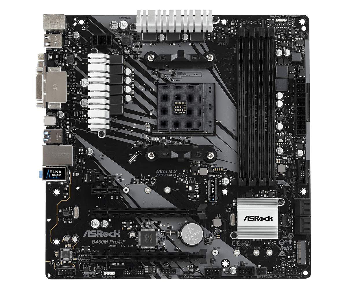 ASRock B450M PRO4-F Socket AM4/ AMD Promontory B450/ DDR4/ Quad CrossFireX/ SATA3&USB3.1/ M.2/ A&GbE/MicroATX Motherboard