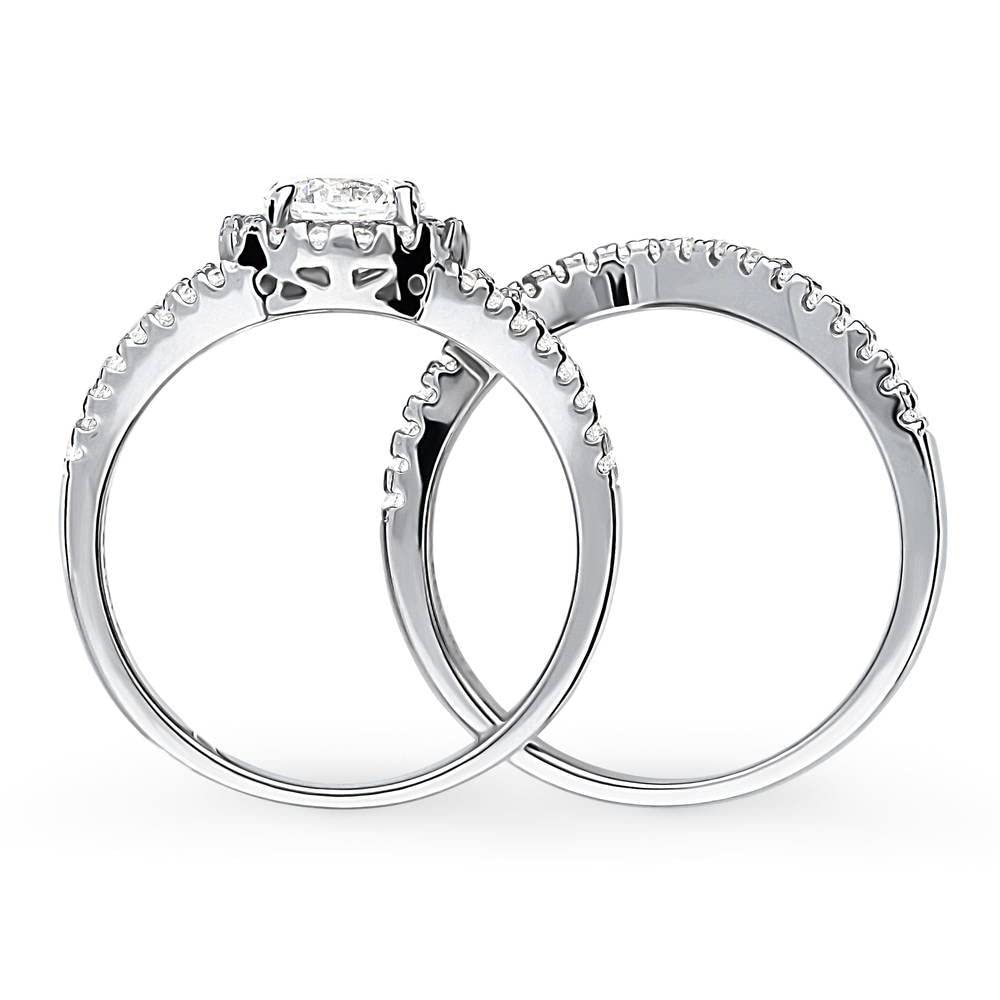 BERRICLE Sterling Silver Halo Wedding Engagement Rings Round Cubic Zirconia CZ Split Shank Ring Set for Women, Rhodium Plated Size 8