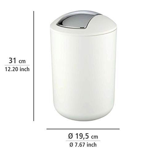 WENKO 21207100, Garbage Bin with Swing Lid, Bathroom Trash Can, Waste Basket for Small Spaces, Bedroom, Office, Guest Toilet,1.7 gal, White, 7.68 x 7.68 x 12.2 in, 19.5 x 19.5 x 31 cm