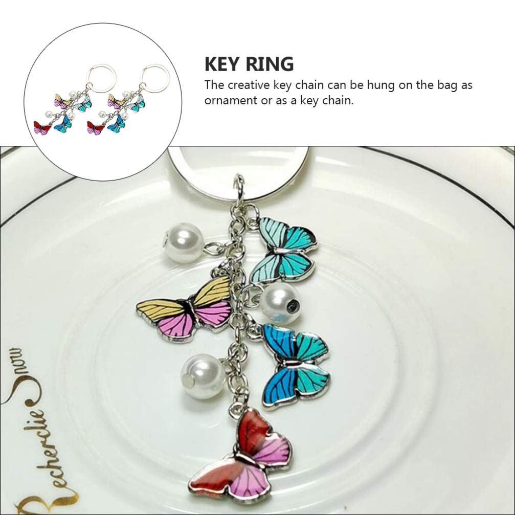 BESPORTBLE 2pcs Butterfly Key Chains Alloy Enamel Butterfly Pearl Keyring Clip Hook Key Charms Pendants for Handbag Purse Car Key Phone Backpack Decor