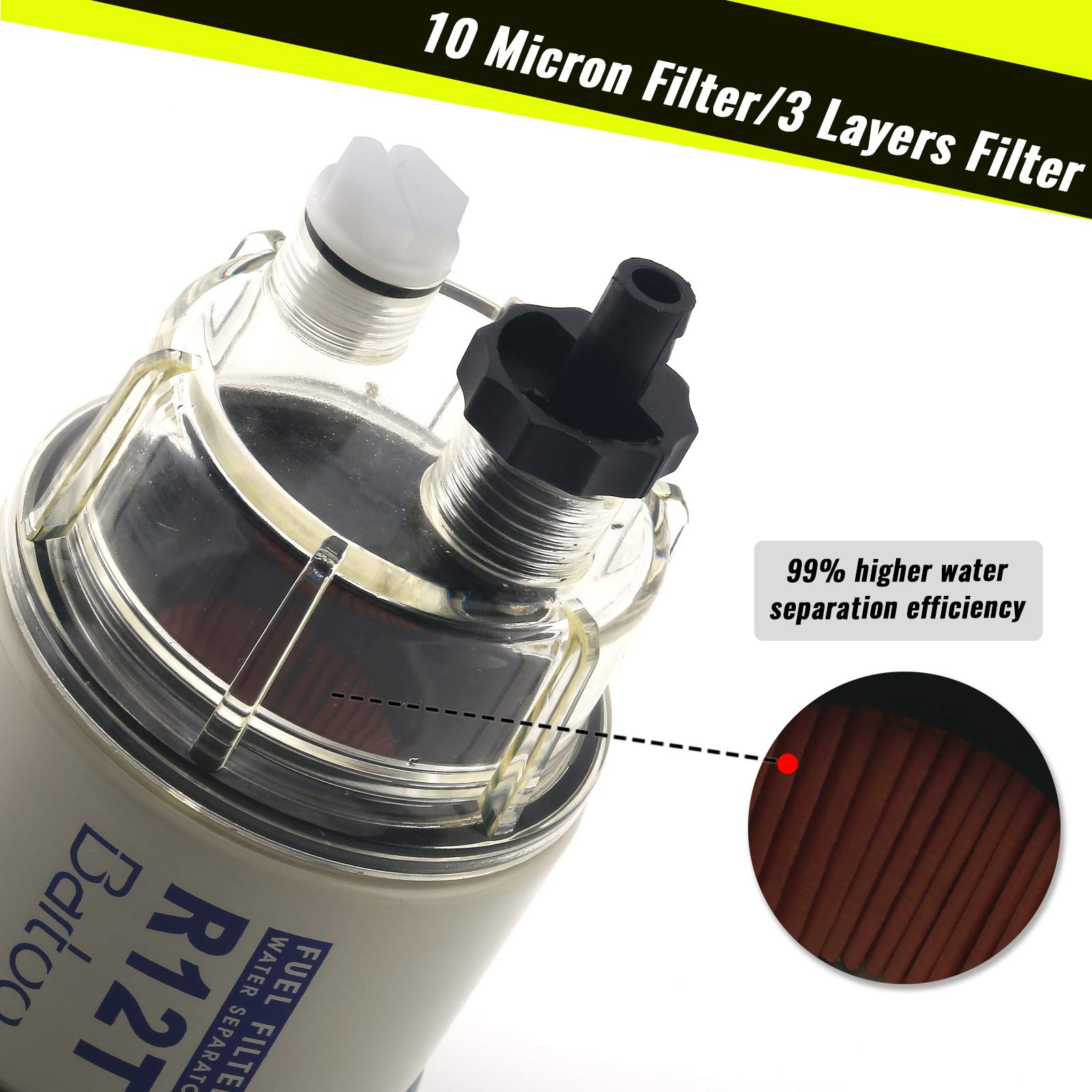 BARTOO R12T Fuel Water Separator Marine,10 Micron Fuel Filter Marine Parts Replace S3240 120AT NPT ZG1/4-19 Fit 3/8-inch NPT Outboard Motor