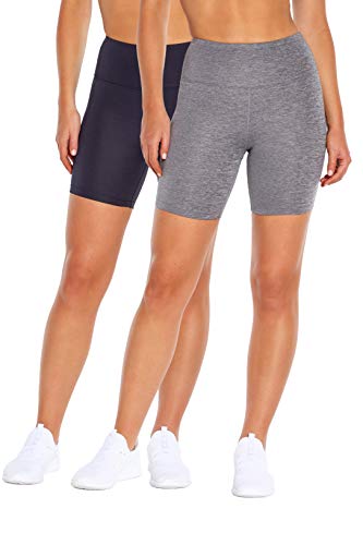 Bally Total Fitness High Rise 7" Bike Short - 2 Pack, Black/Heather Charcoal, Medium