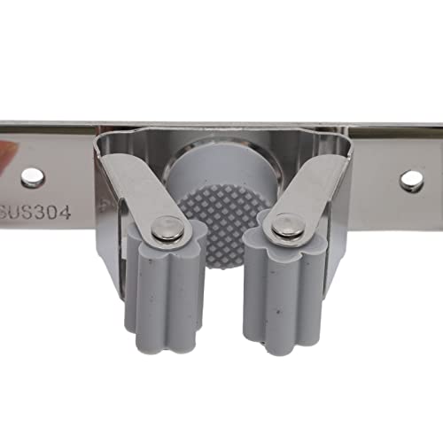 Broom Holder, 6.3in Mop Hanger with 2 Hooks, Wall Mount Metal Organization Garage Broom Storage, Sturdy Broom Holder Wall Mount, Garage Organization Tool for Home Kitchen Garden Laundry Room
