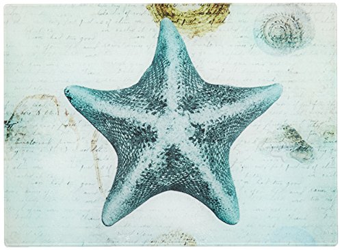 Caroline's Treasures SB3043LCB Beach Asteroidea Sea Star Starfish Teal Glass Cutting Board Large Decorative Tempered Glass Kitchen Cutting and Serving Board Large Size Chopping Board