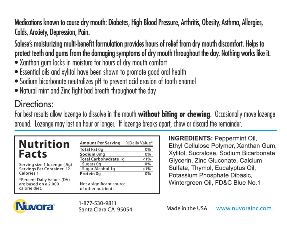 Salese Dry Mouth Relief, Xylitol, Time Release, Oral Health Lozenges, Peppermint Flavor - 6 Pack