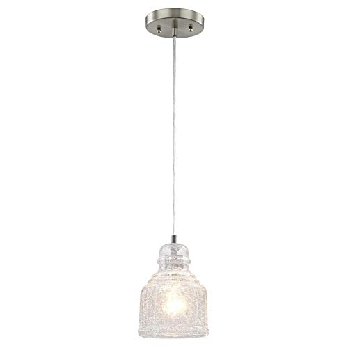 Westinghouse Lighting 6309200 One-Light, Brushed Nickel Finish with Clear Crackle Glass Indoor Mini Pendant, White