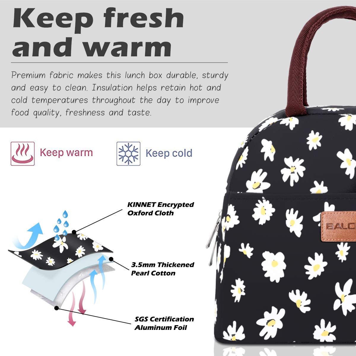 BALORAY Lunch Bag Women Men, Double Deck Lunch Box Insulated Lunch Bag for Adults Work Office Picnic, Leakproof Cooler Bag with Adjustable Shoulder Strap